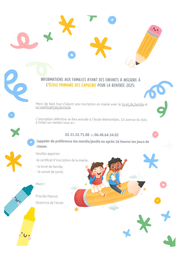 INSCRIPTION SCOLAIRE 2025-2026 - Commune de La Vespière-Friardel